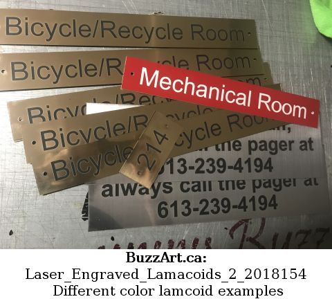 Plastic Lamacoid signs labels engraved with a laser - Buzz Art