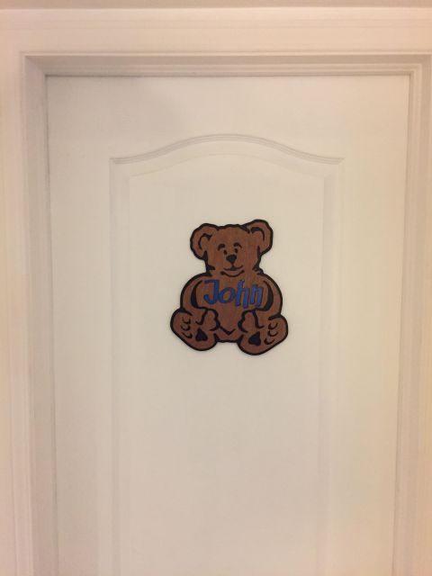 Wood baby room teddy bear door sign teddy bear